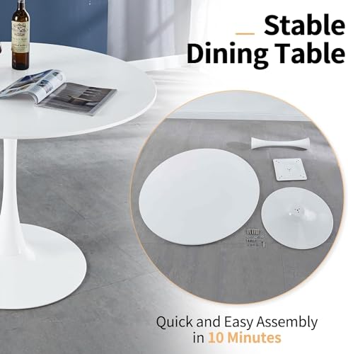 Rabsyung 42" Round White Tulip Table Mid-Century Dining Table with Round MDF Table Top, Pedestal Dining Table, Leisure Coffee Table