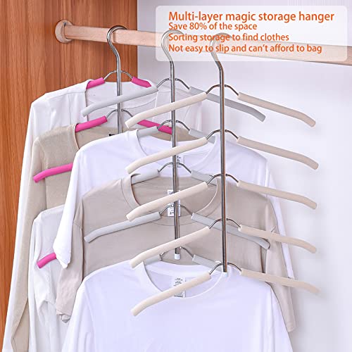 Multi-Layer Clothes Hangers Blouse Tree Hangers 3 Pack 5 in 1 Non Slip Space Saving Stainless Steel Shirt Hangers Closet Organizer(3,Grey)