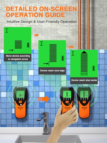 Mecurate Stud Finder Wall Scanner Sensor - 5 in 1 Electronic Stud with LCD Display & Audio Alarm for Wood AC Live Wire Metal Studs Detection Joist Pipe