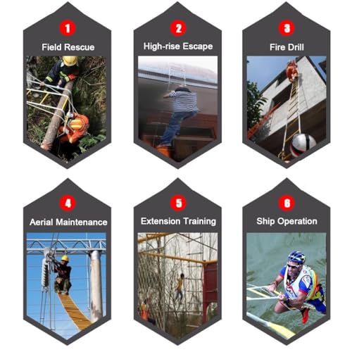 Rope Ladder, Emergency Fire Escape Ladder Flame Resistant Safety Rope Ladder with Hooks,Fast to Deploy Sturdy and Strong Portable and Reusable(16F/5M)