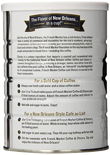 French Market Coffee, Coffee & Chicory Restaurant Blend, Medium-Dark Roast Ground Coffee, 12-Ounce Metal Can