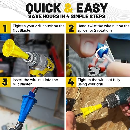 Rack-A-Tiers Nut Blaster - Tighten Wire Nuts with Drill, Universal Wire Connector Drill Bit Attachment, Twist Wire Nuts with Your Drill (XXL)(72102)
