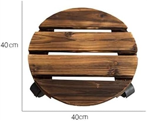 Round Wheeled Wooden Planter Caddy Movable Plant Flower Pot Stand with Wheels for Garden Home