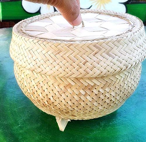 YANEE sticky rice cooker steamer bamboo basket with lid dumpling steam steaming food baskets cooker vegetable dumpling steam use with insert electric rice cooker pot size 6 inch