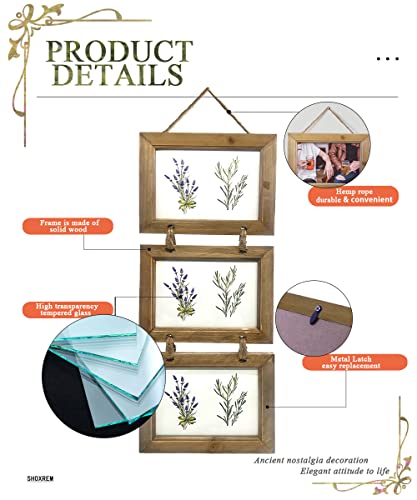 SHOXREM Rope picture frames collage wall decor,Hanging 4x6 Wood photo frame collage with 3 Opening,Rustic Farmhouse art 4”x 6”