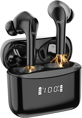 Wireless Earbuds, Bluetooth 5.3 Headphones Deep Bass Stereo and Noise Cancelling Headphones 42H Playtime LED Power Display Earphones, Ear Buds IP7 Waterproof Wireless Headset with 4 Mic for Sport, TV