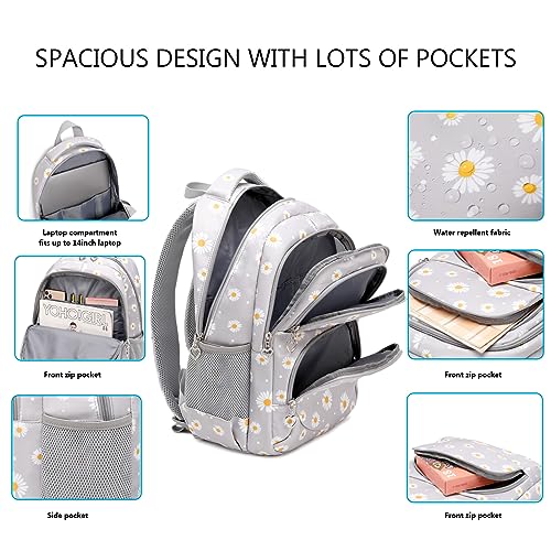 ZHIERNA School Backpack 3PCs Daisy Prints Set With Lunch Bag, Bookbags with Pen Case For Teen Girls Kindergarten Elementary(Pink)