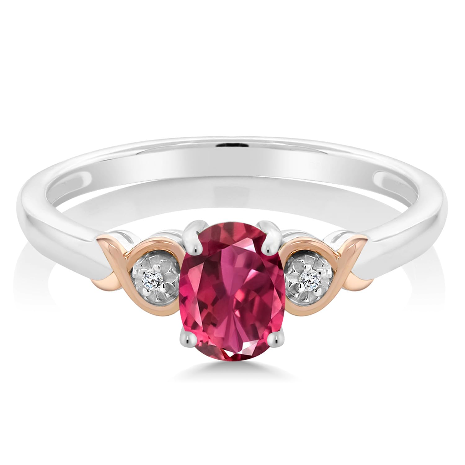 Gem Stone King 925 Sterling Silver and 10K Rose Gold 7X5MM Oval Gemstone Birthstone and Diamond Accent Engagement Ring | Wedding Anniversary Promise Ring For Women | Available In Size 5-9