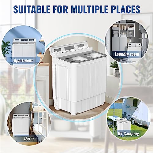 Superday Portable Washer and Dryer, 17.6LBS Small Washing Machine and Spin Dryer Combo, Compact Mini Twin Tub Washing Machine for Apartment, Dorms, RV, Camping, Laundry, College Rooms, Grey