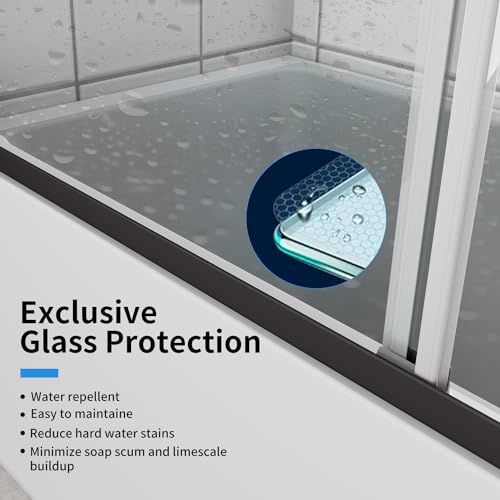 Shower Door,Royal Guard 44-48" W x 70" H Semi-Frameless Double Sliding Glass Shower Door with 1/4'' (6mm) Clear SGCC Tempered Glass,Bypass Shower Enclosure,Matte Black