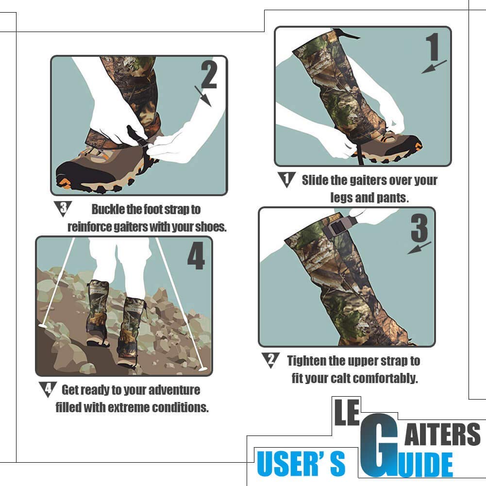 Gaiters Waterproof Snow Gaiters Legging Leg Cover Wraps for Hiking Climbing Outdoor (Camouflage Forest, XL)
