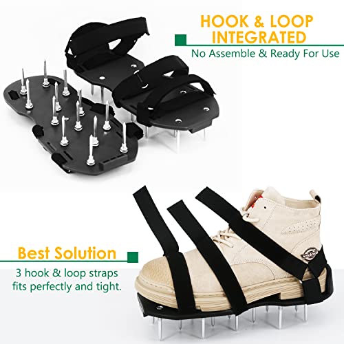 Lawn Aerator Shoes, Lawn Aerator with Hook & Loop Straps for Effectively Aerating Lawn Soil, FINDTICI One Size Fits All Free-Installation Heavy Duty Spiked Sandals Shoes for Yard Patio Garden, Black