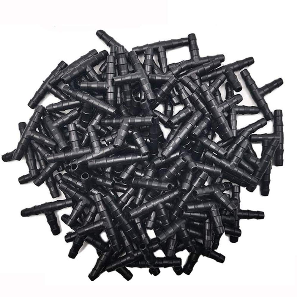 guangfan 300 Pack Barbed Connectors Drip Irrigation, Universal Barbed Tee Fittings, Fits 1/4" Drip Tubing