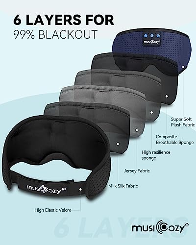 MUSICOZY Sleep Headphones Bluetooth Sleep Eye Mask for Sleeping, Wireless Music Sleeping Masks Headphones, Sleep Earbuds for Side Sleepers Men Women with Speakers Cool Tech Gadgets