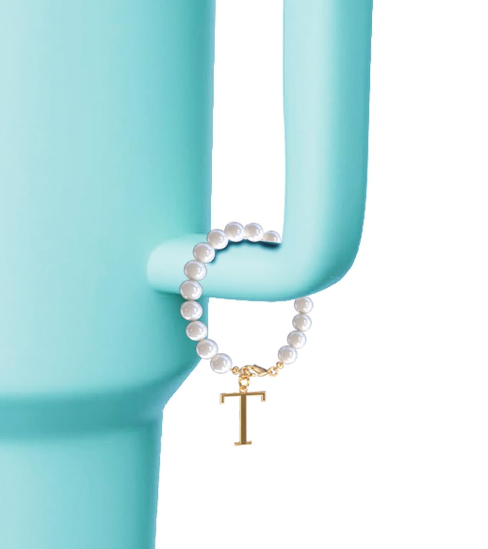 Rzjoke Letter Charm For Stanley Cup 2pcs Pearl Stanley Cup Accessories Charms For Handle, Initial Name Jewelry For Stanley Cup (T)
