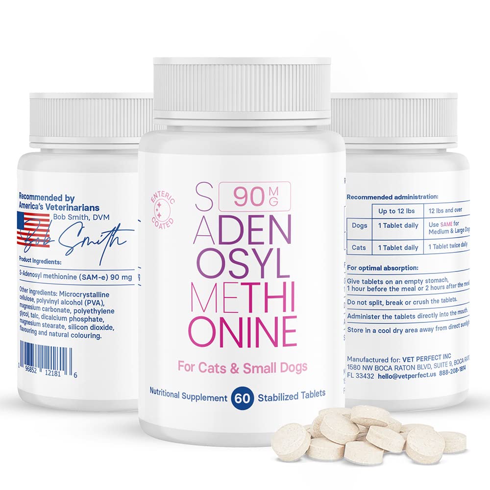 SAM-e Liver and Brain Health Supplement for Medium and Large Dogs - with S-aDENOSYLmethionine (Same), 60 Coated Tablets