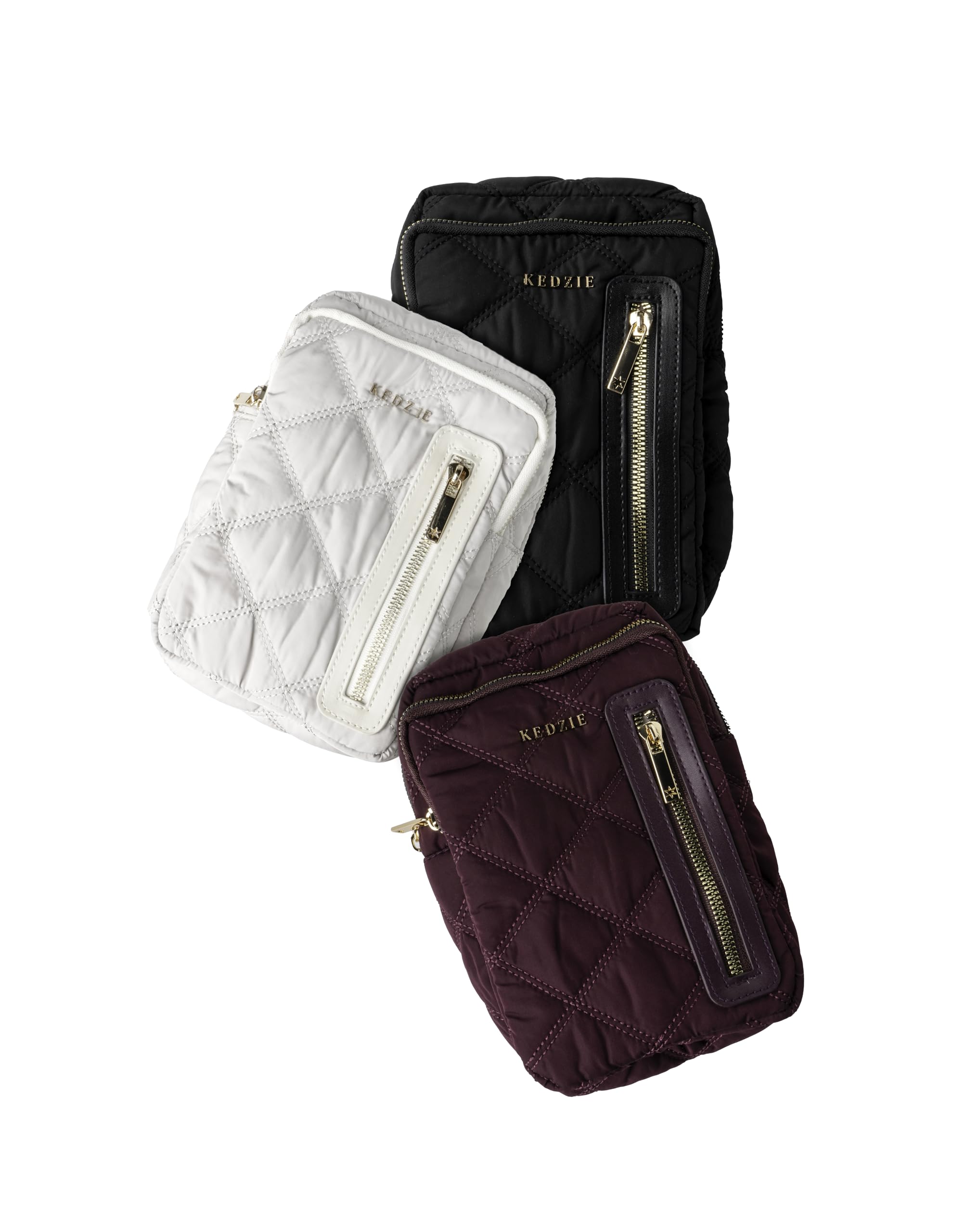 KEDZIE Quilted Puffer Crossbody Bag for Women Shoulder Lightweight Small Handbag Phone Pocket Zipper Closure - Black