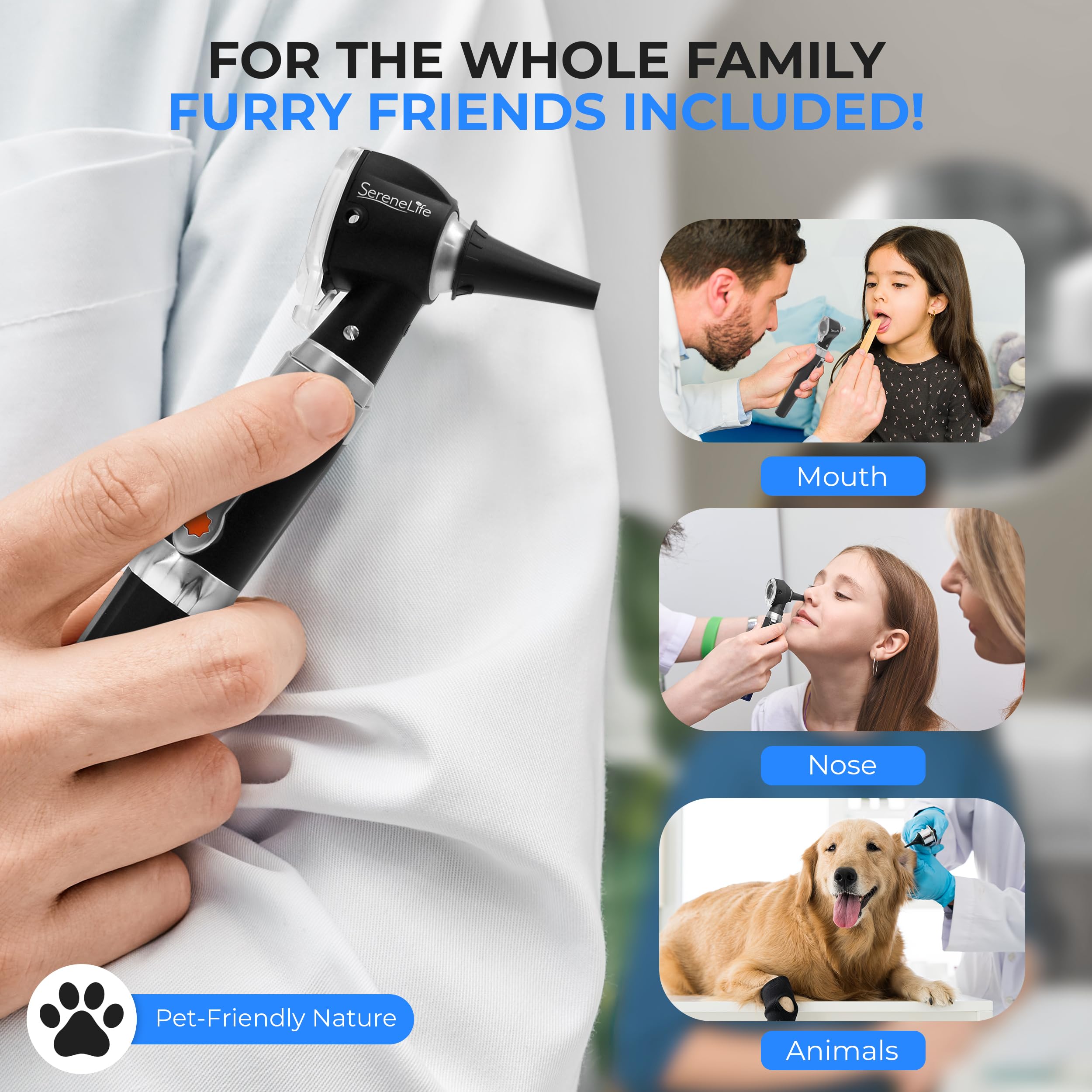 SereneLife Fiber Optic Otoscope/Auriscope | Home Ear Inspection Tool DIY, 3X Magnification, Bright LED, Includes Reusable Ear Tips, Travel Case, Battery Operated | For All Ages & Pets