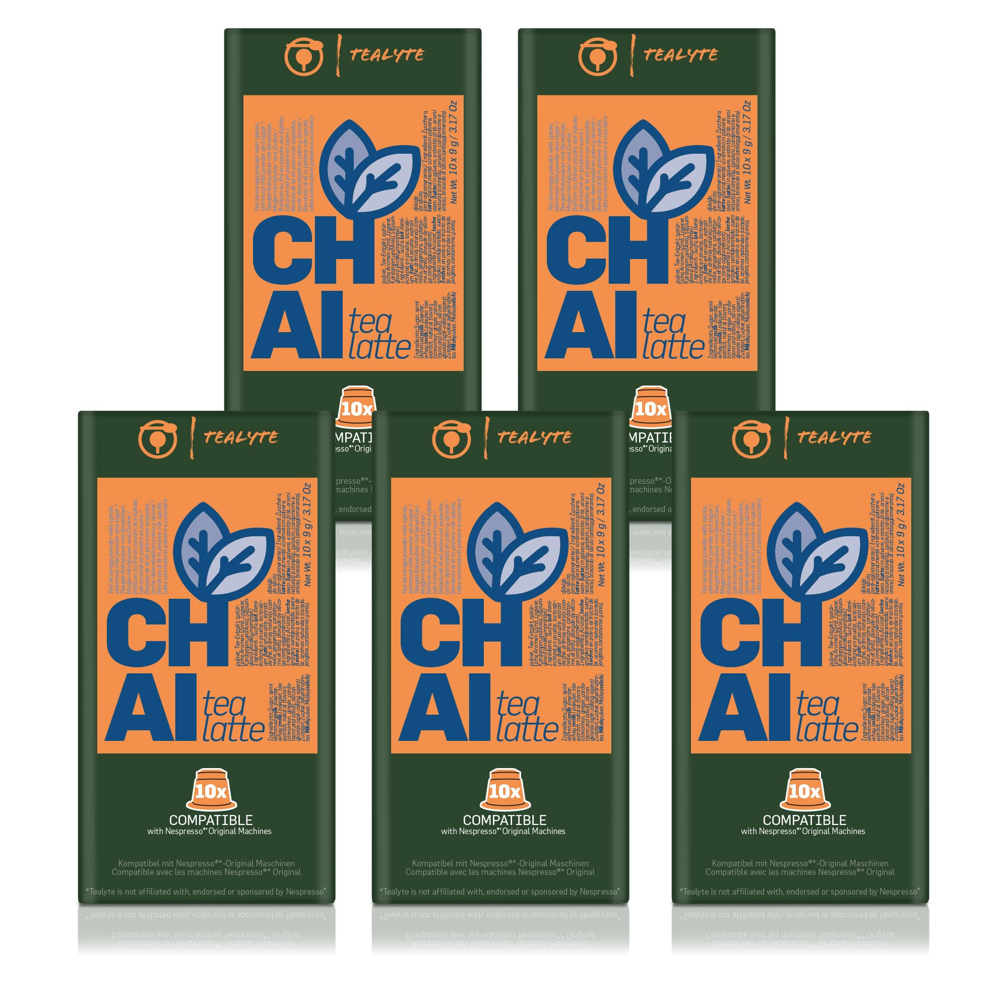 TEALYTE 50 Chai Tea Pods - I Nespresso compatible Chai Tea Latte Pods I For Original Line Nespresso Machines I 5 packs