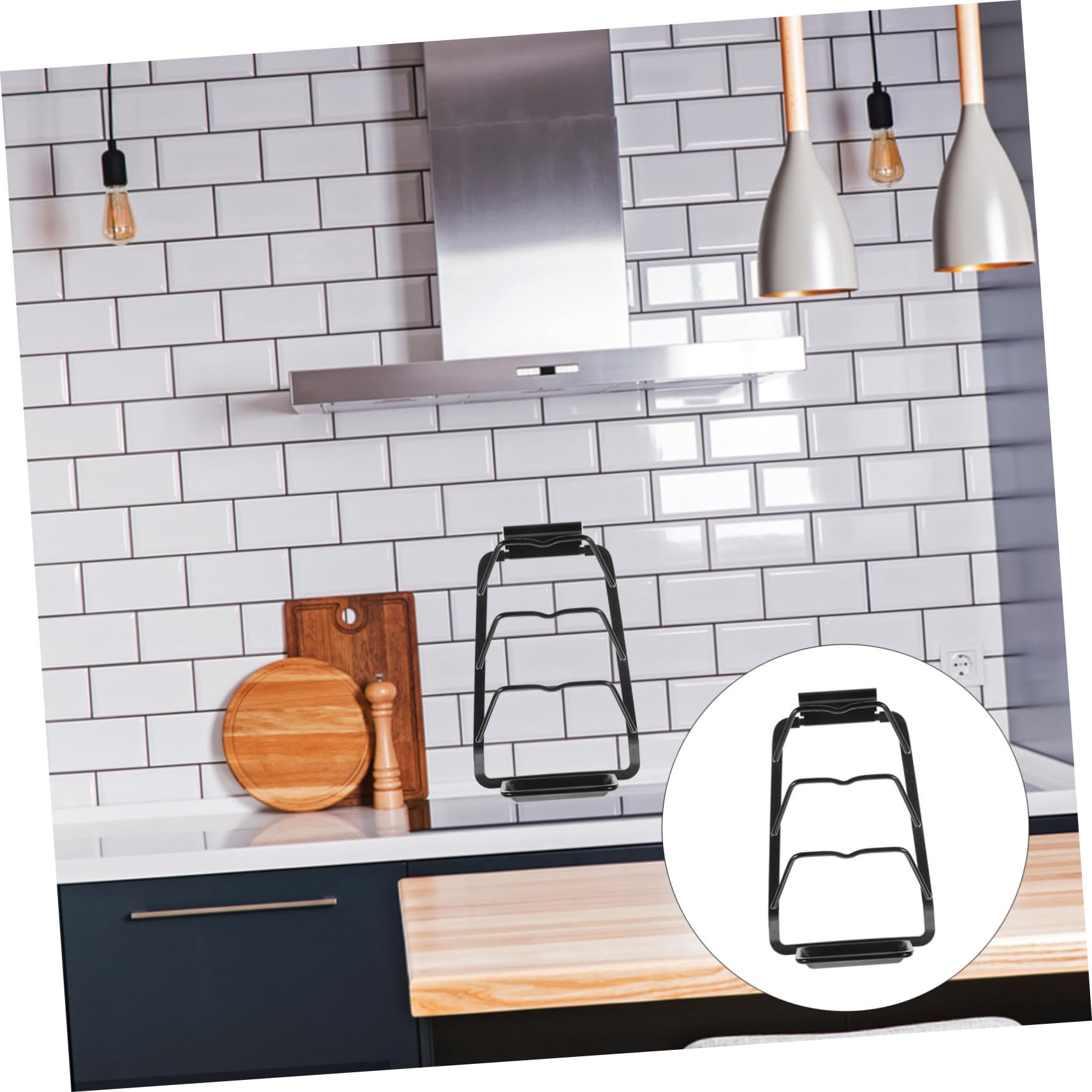 FUOYLOO Black Storage Rack Space Aluminum Rack Pot Lid Storage Rack Space Aluminum Plastic Cover Stable Pot Lid Holder Space-saving Pot Lid Holder