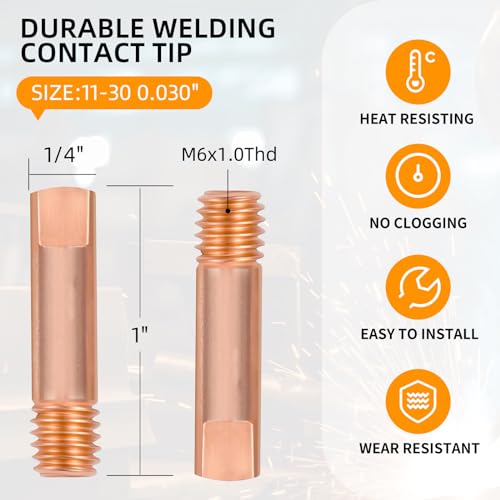 Melgweldr Mig Welding Tips 11-30 (0.030") Welding Contact Tip .030" Replacement for MIG Welding Gun Consumables (40-Pack)