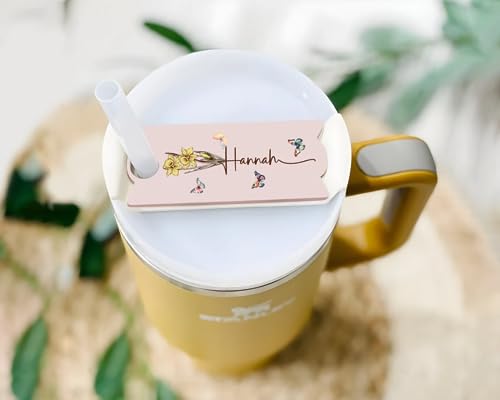 Personalized Birth Flower Tumbler Topper, 40 30 64 oz Personalized Tumbler Topper Tumbler Cup Accessory Name Plate