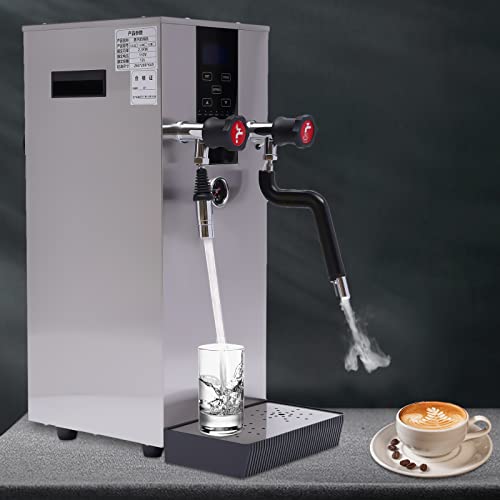SHATUOA 12L Commercial Steam Water Boiling Machine, 4 in 1 Espresso Coffee Machine with 360° Water Valve, LED Screen Display Electric Milk Foam Machine for Bakery, Tea Restaurant