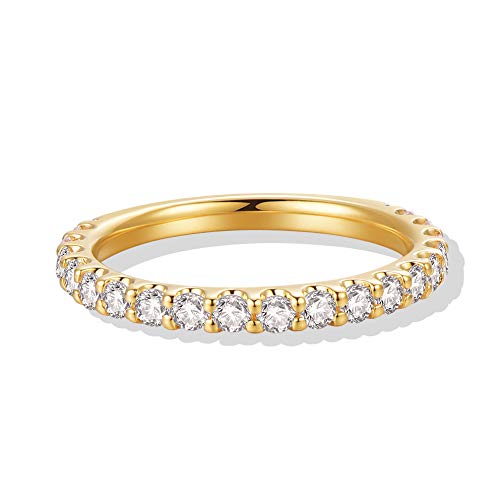 HAFEEZ CENTER 2.5mm Yellow Gold Plated Sterling Silver Half Eternity Moissanite Wedding Band Ring (10)