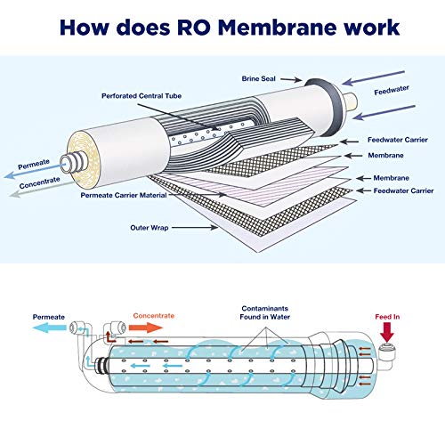 Membrane Solutions 100 GPD RO Membrane, Reverse Osmosis Membrane with Membrane Housing, Replacement for Under Sink Home Drinking RO Water Filter System, Wrench,1/4" Quick-Connect Fittings,Check Valve