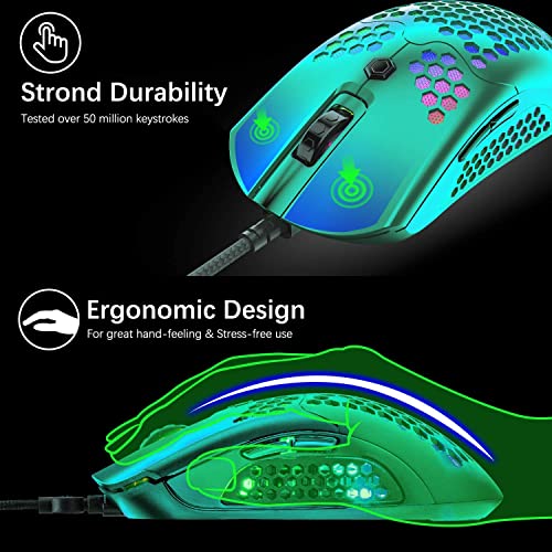 SELORSS ZIYOULANG T60 60% Compact Mechanical Gaming Keyboard RGB Chroma Type C Ergonomic Mini Keyboard UK Layout 12000DPI Gaming Mouse Honeycomb Shell for PC/PS4/PS5/Xbox(Blue Switch)