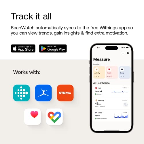 Withings ScanWatch - Hybrid Smartwatch & Activity Tracker with Connected GPS, Heart Rate Monitor, Sleep Monitor, Smart Notifications, Water Resistant with 30-Day Battery Life, Android & iOS