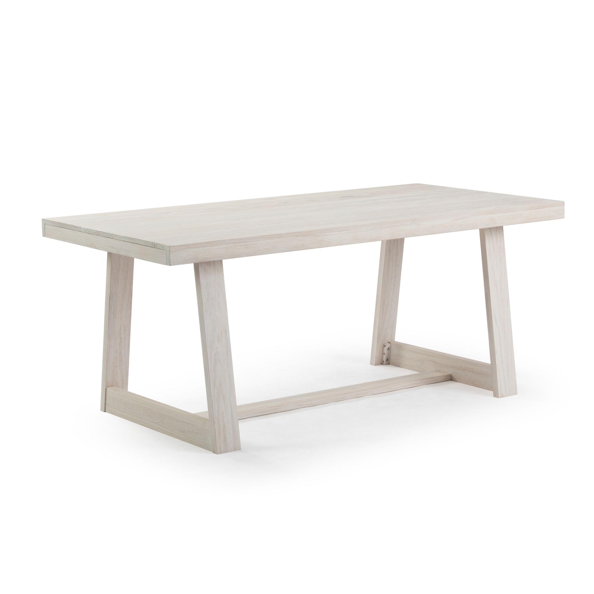 Plank+Beam 72 Inch Farmhouse Dining Table, Large Wooden Rectangular Dinner Table for Dining Room, Home Office, Living Room Furniture, Easy Assembly, White Sand Wirebrush
