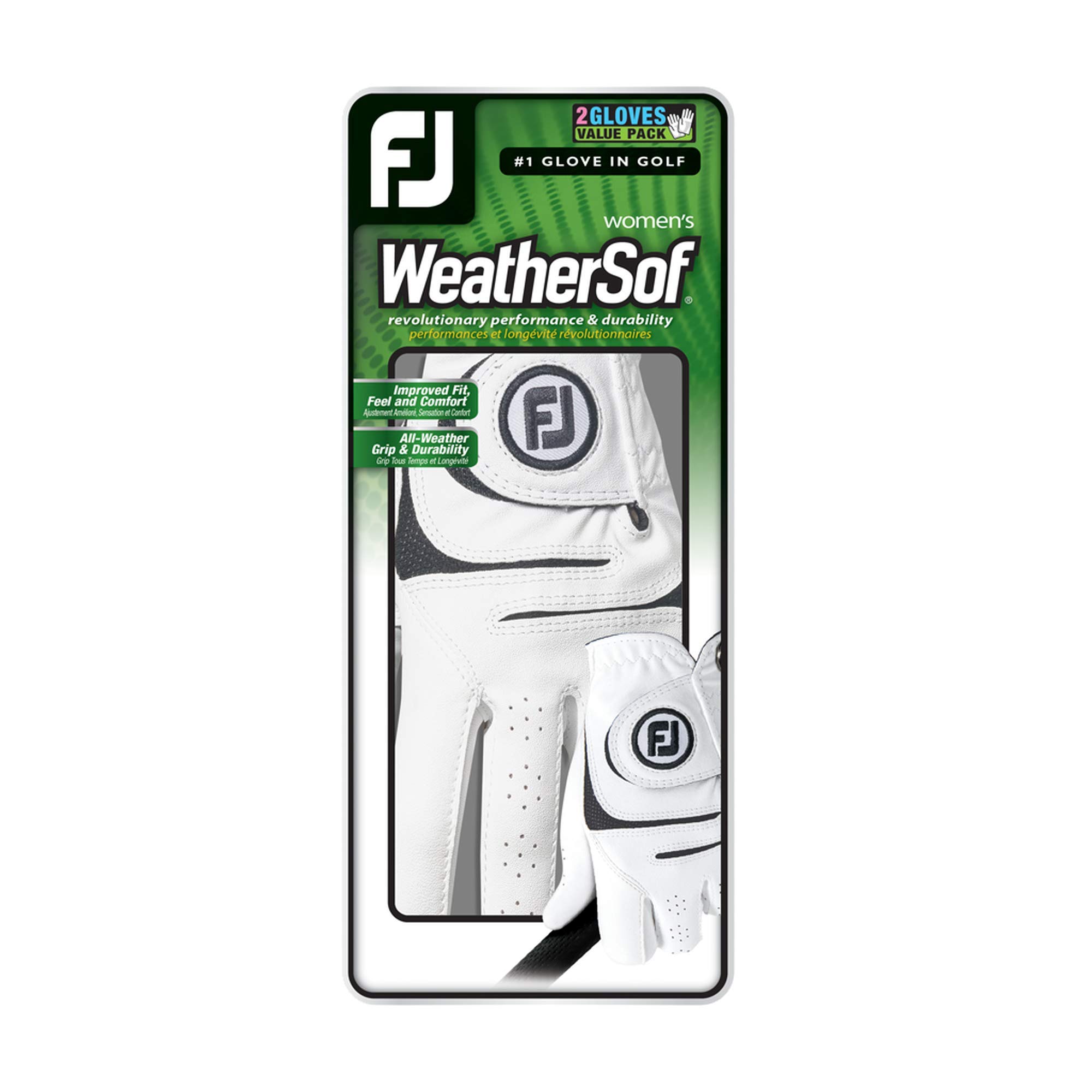 FootJoy Women's WeatherSof Golf Glove, Pack of 2, White Medium/Large, Worn on Left Hand