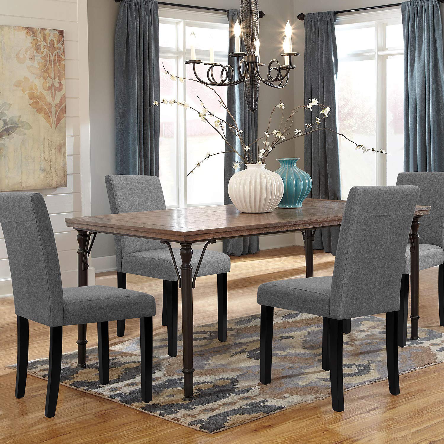 Furmax Dining Chairs Urban Style Fabric Parson Chairs Kitchen Living Room Armless Side Chair with Solid Wood Legs Set of 4 (Beige)