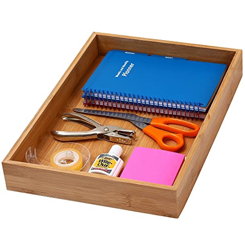 YBM HOME Bamboo Drawer Organizer Storage Box for Kitchen Drawer, Junk Drawer, Office, Bedroom, Children Room, Craft, Sewing, and Bathroom, 2 Pack 10x14x2 inch