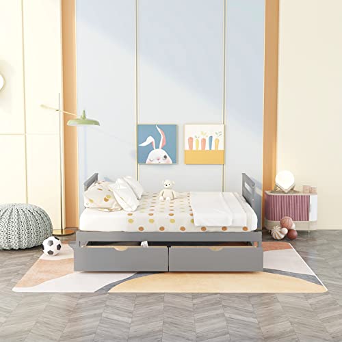 ODC Solid Wood Extendable Daybed,Twin to King Daybed with 2 Drawers,Wooden Daybed with Trundle,Convertible Sofa Bed for Bedroom Living Room