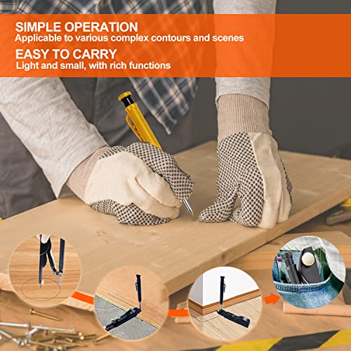 MARSBASE Multi-function Scribing Tool with Carpenter Pencils Aluminum Alloy Scribe Tool with Deep Hole Pencil Built-in Level, Scriber Marking Tools for Woodworking Line Marker