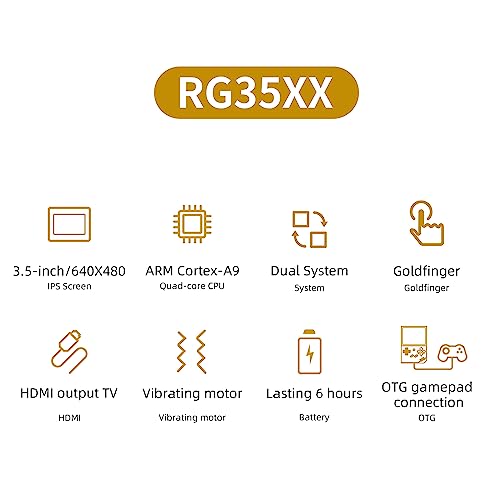 RG35XX Handheld Game Console , Dual System Linux+GarlicOS 3.5 Inch IPS Screen Built-in 64G TF Card 6831 Classic Games Support HDMI TV Output with Portable Bag (Gray)