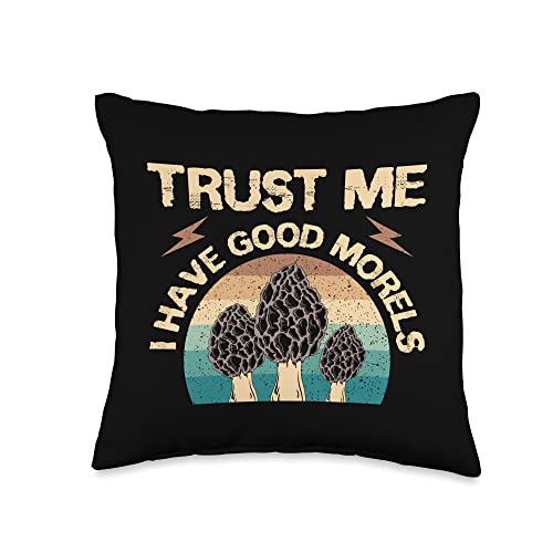 Mycologist Retro Morel Apparel Mycologist Retro Vintage Morel Mycology Fungi Mushroom Lover Throw Pillow, 16x16, Multicolor