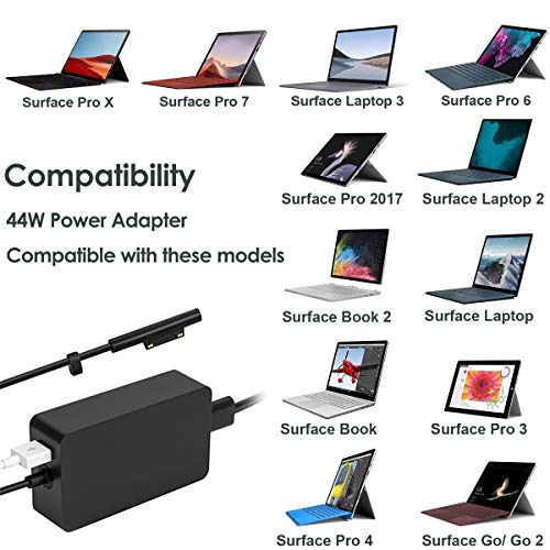 Surface Charger, 44W Power Supply Adapter for Microsoft Surface Pro 3/4/5/6/7, Surface Laptop, Surface Book, Surface Go, Surface Laptop Go, with 6.2 Ft Power Cord