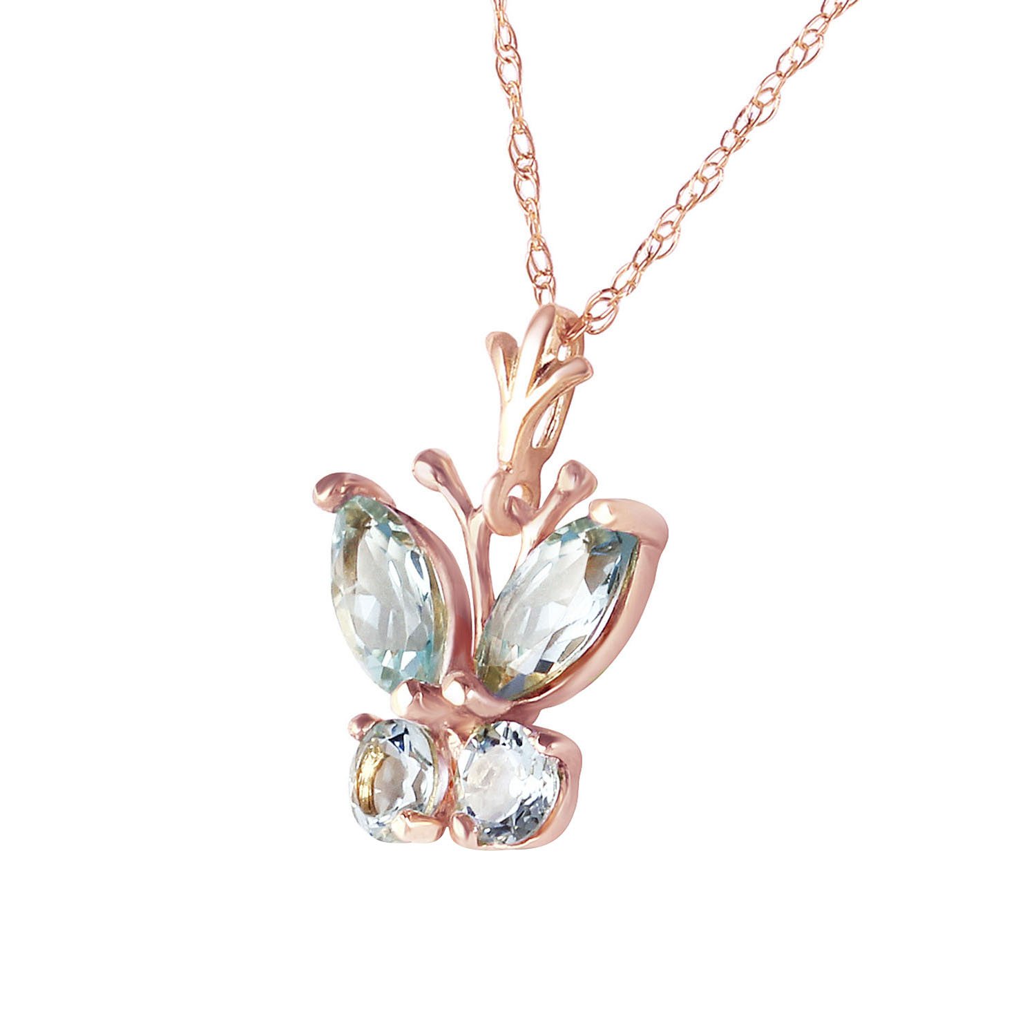 Galaxy Gold GG 0.68 Carat 14k 18" Solid Rose Gold Necklace with Natural Aquamarine Butterfly Pendant