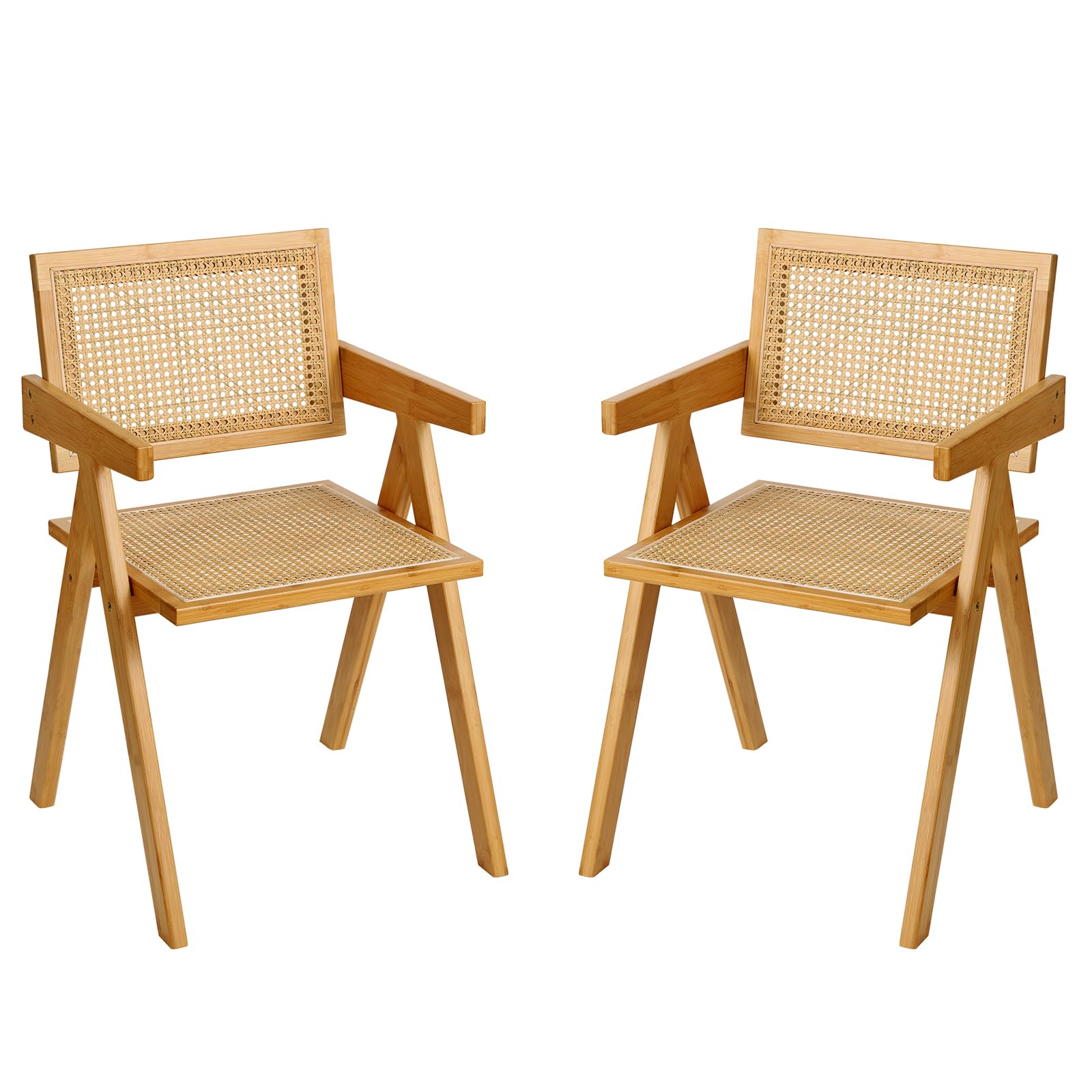 Furlide Rattan Dining Chairs Set of 2, Modern Mid Century Accent Chairs, Comfy Armchairs, Outdoor Rattan Chairs with Armrest for Bedroom Living Room Reading Room Dining Kitchen