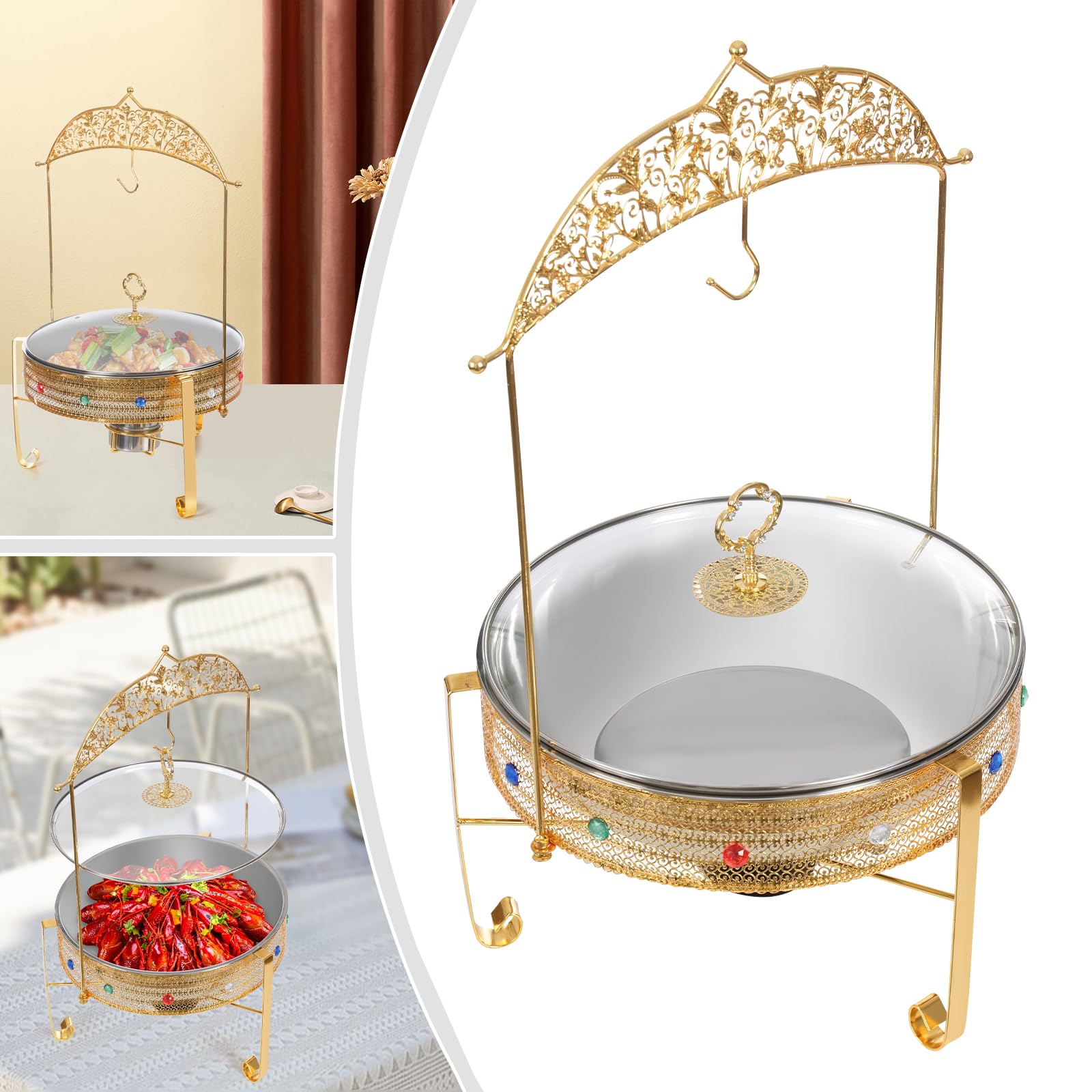 Round Chafing Dish Buffet Set, 7.3 QT Buffet Stove, Stainless Steel Chafer Buffet Servers and Warmers Set for Party Event Wedding Camping Dinner