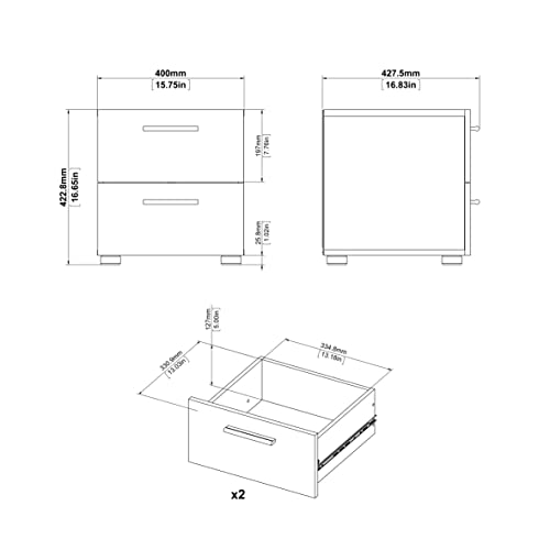 Tvilum, 2 Drawer Nightstand for Bedroom, Modern Silver Drawer Handles, Contemporary, Oak