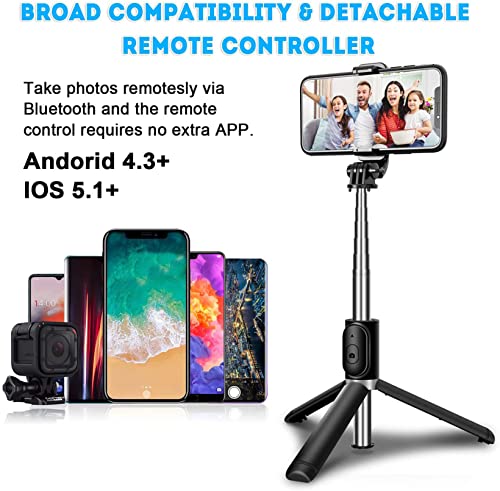 Selfie Stick Tripod with Remote Phone Recording Stand, Travel Tripod for iPhone Cell Phones, Cellphone Filming Tripod Travel Necessories Gift for Men Women, Tripode para Celulares Tripie para Celular