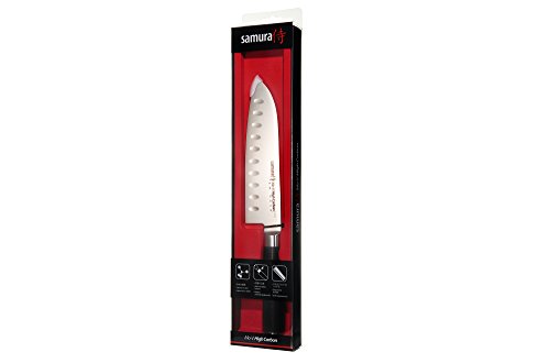 SAMURA MO-V Professional Japanese Kitchen Santoku Knife 7", Hardened to 58-61° HRC, Molybdenum-Vanadium Steel AUS-8 Blade, Ergonomic and Moisture Resistant G-10 Fibreglass Handle
