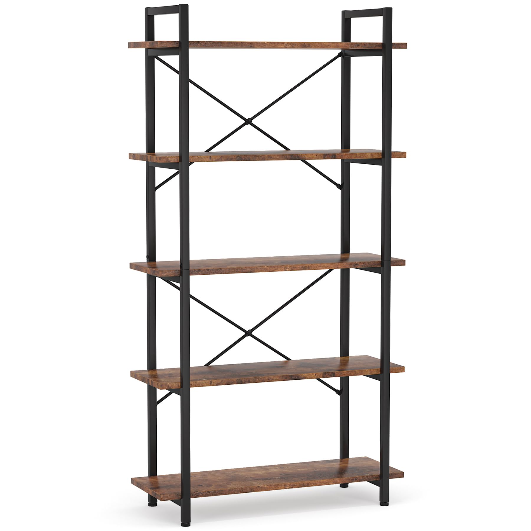 Tribesigns 5 Tier Bookshelf, Industrial Etagere Bookcase with Metal Frame, Rustic Tall Book Shelf Unit for Living Room, Study, Home Office (1, Rustic)