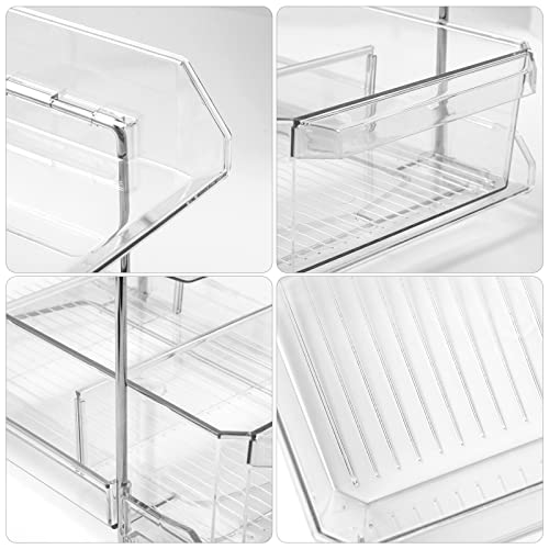 ruishetop 2-Tier Multi-Purpose Pull Out Cabinets Organizer Shelf, Under Sink Cabinet Organizer with Drawer, Sliding Basket Drawer Countertop Organizer Storage for Home Office Kitchen (Clear- 2 Set)