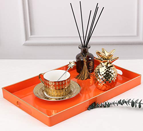 Zosenley Decorative Tray, Rectangular Plastic Tray with Handles, Modern Vanity Tray and Serving Tray for Bathroom, Kitchen, Ottoman and Coffee Table, 15.6β x 10.2β, Orange