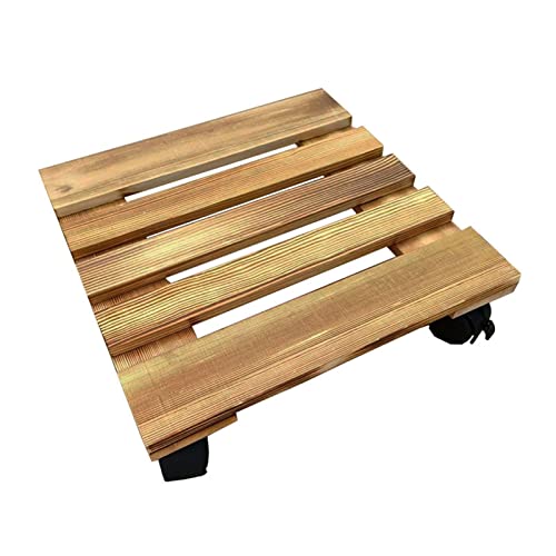 Plant Caddy Plant Stand with Wheels, Moveable Lockable Thickened Wood Rolling Plant Stand with Universal Wheels for Indoor Outdoor Rolling Tray Coaster Flower Pot (Square)